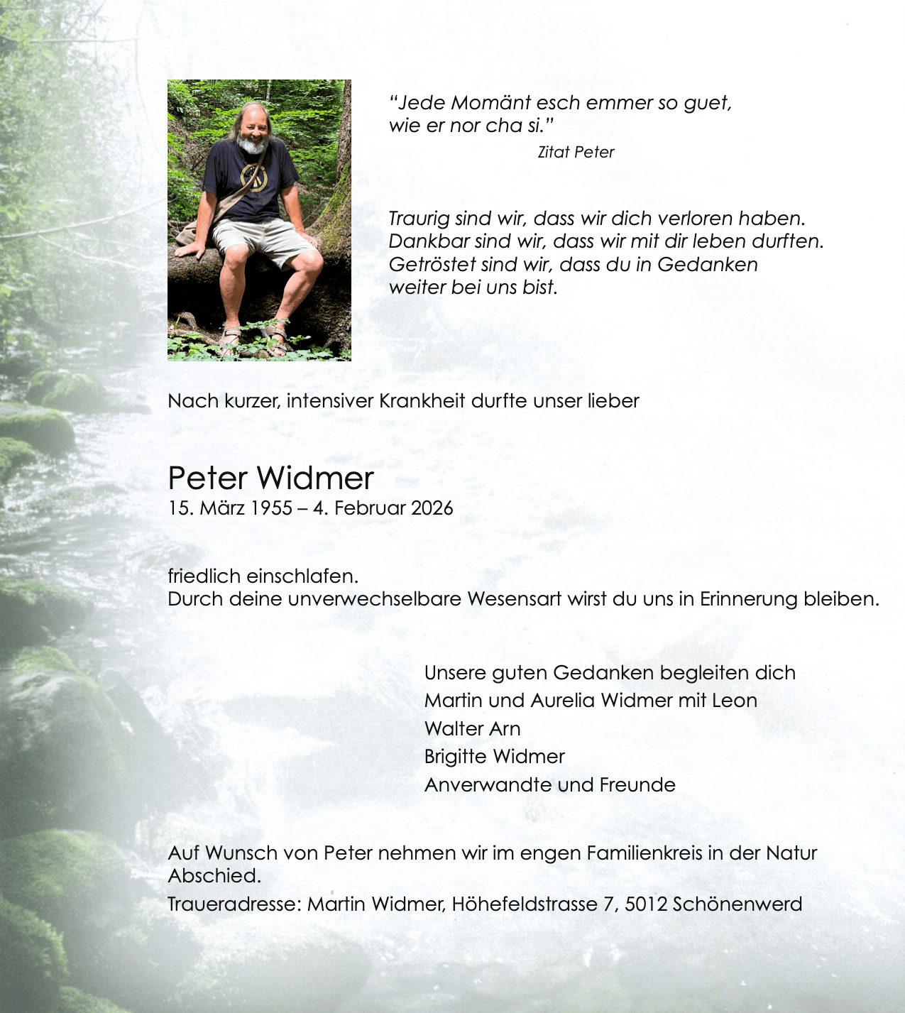 Peter Widmer | Kondolieren